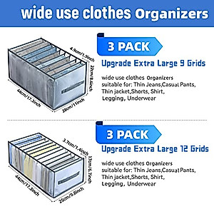 XJJX Closet Organizers and Storage, Draw Clothes Organizer, Shirt Organizer Jean Organizer for Closet, Wardrobe Closet Organizer for T-Shirts,Sweater, Legging, Stocking, Underwear, Skirts, Jeans, Pants (Extra Large 6PCS)