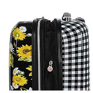 Betsey Johnson 30 Inch Checked Luggage Collection - Expandable Scratch Resistant (ABS + PC) Hardside Suitcase - Designer Lightweight Bag with 8-Rolling Spinner Wheels (Sunflower)