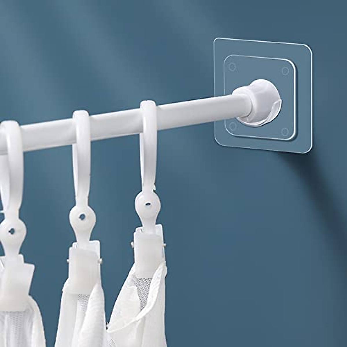 Kakalote 2Pcs Adhesive Shower Curtain Rod Holders,Durable ABS Shower Rod Mount Retainer for Wall No Drilling,Stick On Tension Rod Wall Mount Holder,Easy to Install,Bathroom Accessories(Clear)