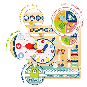 Pidoko Kids Montessori Toys for 3 Year Old - All about Today Learning Board - Calendar Clock and Time Learning for Toddlers 3 4 5