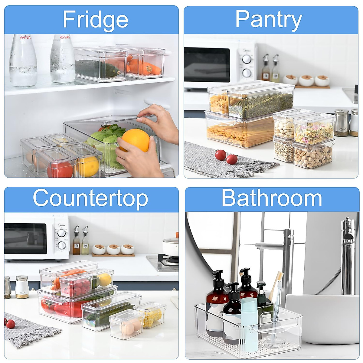 Pure Future Set of 10 Refrigerator Organizer Bins Stackable with Lids, Fridge Organizers and Storage Clear, BPA-Free, Fridge Storage Containers for Fruits & Vegetables