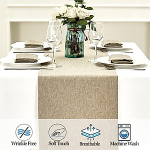 Mebakuk Linen Farmhouse Table Runner Large Burlap Style Soft and Waterproof Decorative Fabric Runner for Outdoor Wedding and Dinner (14 x 72 Inch, Mocha)