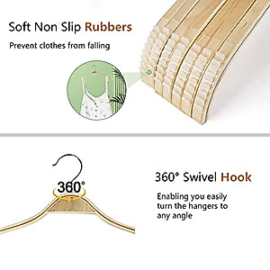 DEDU Wooden Hangers Lightweight 24 Pack, Coat Hangers for Closet Space Saving, Slim Suit Hangers Wood with Soft Rubber Non Slip Strip for Wamisole, Wedding Dress, Sweater (Natural Finish)