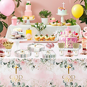 Suhelkit God Bless Baptism Plates And Napkins Girl - First Communion Decorations Party Tableware, Plate, Cup, Napkin, Tablecloth, Cutlery, For Christening Celebration Baby Shower Religious | Serve 24