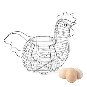 Aebor Chicken Egg Basket Holder Metal Wire Hen Shaped Kitchen Storage Rack, Egg Basket with Handle, Holds 15-20 Eggs, for Kitchen Living Room Home Décor Decoration Storage