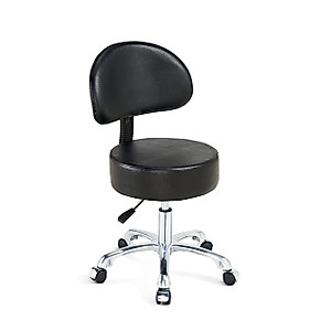 Lilfurni Swivel Rolling Stool Round Chair,Thick Sturdy Padding,Adjustable Stool with Wheels for Doctor,Medical,Massage Salon,Office,Shop(Black) (with Back, Black)