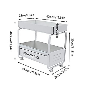 Utility Rolling Cart with Wheels and Sliding Storage Drawer - 2-Tier White Mobile Multipurpose Utility Organizer Cart for Home,Office,Kitchen,Bathroom