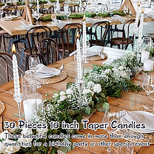 MTLEE 30 Pieces 10 Inch Metallic Taper Candles Spiral Candle Dripless Long Candle Sticks 8 Hrs Clean Burning Unscented Tapered Candles Glossy Metal Like Candlesticks for Wedding Dinn(Pearl White)