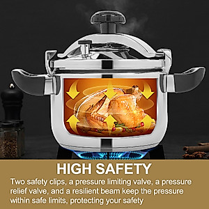 Stainless Steel Pressure Cooker 6.35 Qt Durable Pressure Canner High Safety Double Valves Quick Cooking Eco-Friendly Cookware for All Stoves Induction Gas Electric for Family Meals