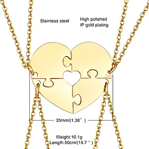 MEALGUET Personalized Name Initial Stainless Steel Heart Shape BFF Puzzle Pendant Necklace 2/3/4/5 Pieces for Family Lover Best Friend Soulmate Matching Necklace Set customized19 Chain