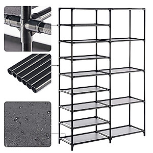 YOUDENOVA Shoe Rack, 9 Tier Shoe Rack Storage for Closet Entryway, Non-Woven Fabric Large Shoe Shelf,Stackable Shoes Organizer for Boots (Black)