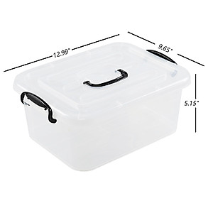 Quickquick 8 L Plastic Latching Box with Handle, Storage Latch Bins with Handles, Clear, 2 Packs