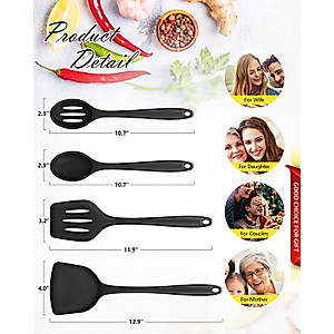 4 Pcs Silicone Kitchen Utensils Set, Wok Spatulas-Slotted Turner-Cooking Spoon-Slotted Spoon, Nonstick BPA Free High Heat Resistant Cooking Utensils for Frying, Mixing, Serving, Draining, Stirring
