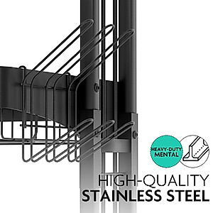 Over Sink Dish Drying Rack, Trustmade 3 Tier Full Stainless Steel Large Storage Adjustable Dish Rack (23.5''-36.6''), Expandable Kitchen Dish Drainer Shelf Rack with Hooks, Utensil Holder(Matte Black)