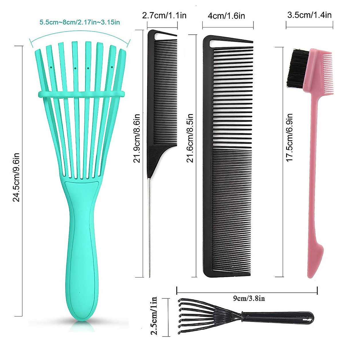 5 Pcs Detangling Hair Brush Set, Ez Detangler Brush With Edge Brush, Rat Tail Combs for Black Natural Hair Styling and Cuting, Curly/Straight/Wet/Dry/long/Short Hair Available for Women Kids Men