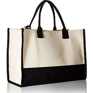Mud Pie Classic Black and White Canvas Tote Bag, BLANK, 17" x 19" x 2"