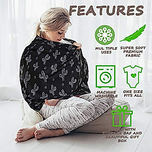 Baby Car Seat Covers, Multi-use Nursing Breastfeeding Covers, Infant Car Seat for Baby Boys&Girls, Stretchy Shopping Cart Cover Ups, Shower Gift for Boys & Girls (Cactus)