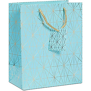 Blue & Gold Foil Gift Bags with Handles, 4 Designs for Baby Shower, Wedding (15 Pack)