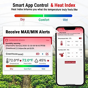 ThermoPro TP358 Bluetooth Thermometer for Room Temperature with Built-in Clock, Smart Temperature Sensor and Humidity Meter with Backlit, 260Ft Hygrometer Indoor Thermometer with Data Storage Export