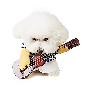 Impoosy Halloween Dog Costume Funny Pet Guitar Clothes Cosplay Party Apparel Outfits for Small and Medium Dogs Guitar Clothing (XL,Neck:13-15)