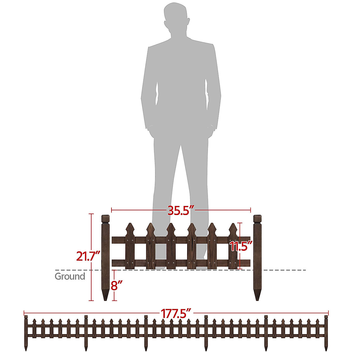 Topeakmart Wood Picket Garden Fence Edging Fencing Garden Yard Border Edging Panels Posts Flower Plants Pool Fences 177.5 x 21.7’’ (LxW)
