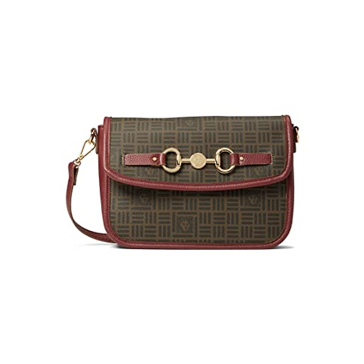 Anne Klein Womens Anne Klein horsebit flap crossbody, Milk Choc-dk Choc Print W/ Rhubarb, One Size US