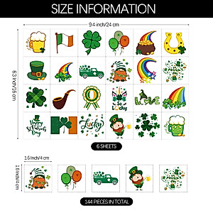 ADXCO 144 Pieces St. Patrick's Day Tattoos in 6 Sheets Shamrock Temporary Tattoos Stickers Irish Flag Clover Truck Beer Temporary Stickers for St. Patrick's Day Decorations Party Favors Accessories