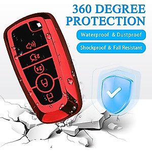 MILD EAST for Ford Key Fob Cover with Keychain, Car Key Case Shell Soft TPU 5 Button, (2017-2024) for Ford Explorer Fusion Escape Edge Expedition Mustang Bronco F150 F250 F350 Lincoln, Red