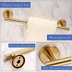 10 Pcs Matte Bathroom Hardware Set SUS304 Bathroom Hanger Set 16 Inch Hand Towel Bar Towel Holder Toilet Paper Holder Angled Hook 2 Robe Towel Hooks Wall Mounted Bathroom Accessory (Gold)