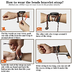 Somesame Compatible with Samsung Galaxy Watch 6/5/4/Active 2 40mm 44mm Band/Watch 6 Classic/Galaxy Watch 5 Pro 45mm/Watch 4 Classic,20mm Boho Beaded 5 Wraps Chakra Bracelet Watch Strap for Women Men