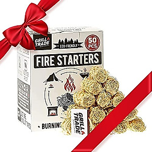 Grill Trade Firestarters 50 pcs | Natural Fire Starters for Fireplace, Wood Stove, Campfires, Fire Pit, BBQ, Chimney, Pizza Oven | All Weather Charcoal Starters Waterproof Indoor/Outdoor Eco Friendly