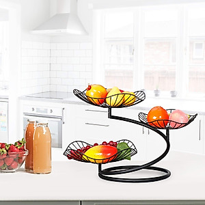 RAUVOLFIA 3-Tier Fruit Basket Holder Decorative Fruit Bowl Stand, Dining Table & Kitchen Counter Organizer, Black