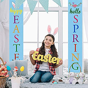 Easter Spring Porch Sign, Hanging Banners Front Porch for Easter Door Decor Outdoor Indoor Party