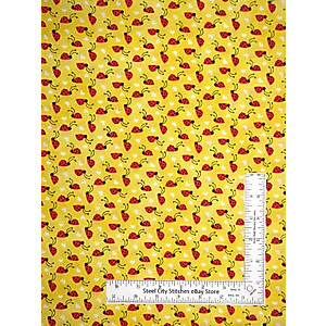 FlashPhoenix Quality Sewing Fabric – Ladybug Fabric Red Lady Bugs White Hearts Yellow 100% Cotton Size; 36" x 44" by The Yard