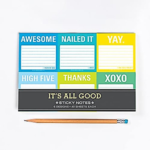 Knock Knock It's All Good Sticky Note Packet, 6 Sticky Note Pads Set, 2.75 x 2.75-Inches and 40-Sheets Each