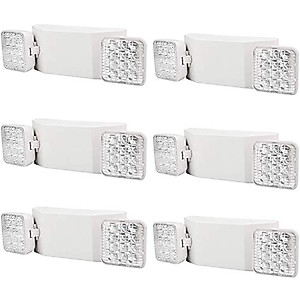 AKT LIGHTING Commercial Emergency Light, UL Certified, White Emergency Light Fixture with 2 LED Square Heads Adjustable & Backup Batteries Exit Lighting（6Pack）