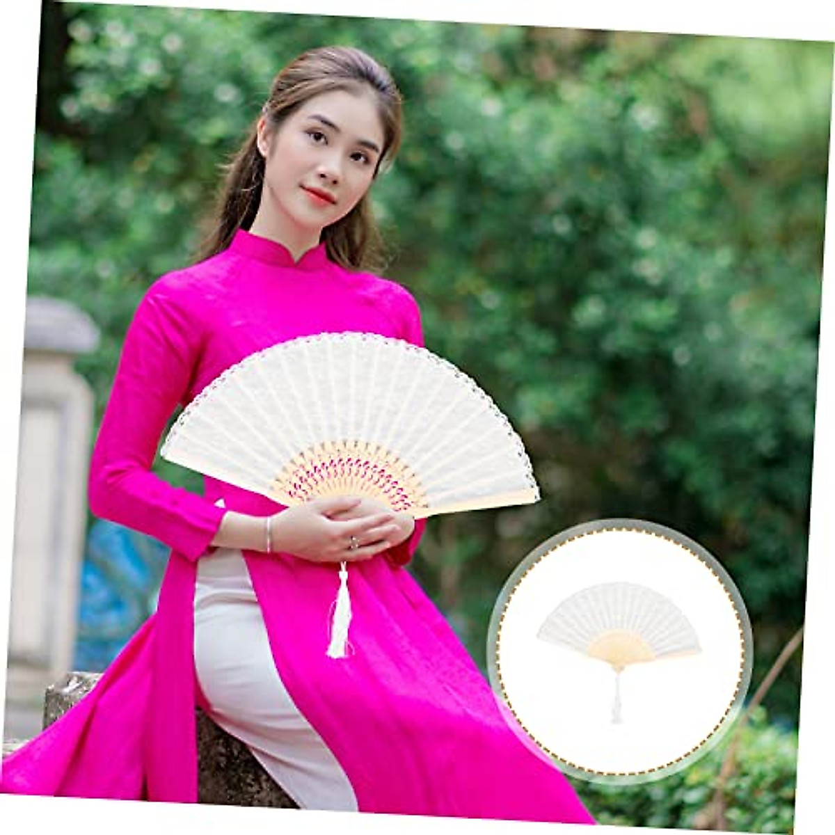 BESPORTBLE Lace Folding Fan Hand Held Fan Foldable Chinese Fan Retro Decor Pocket Paper Fan Wedding Party Fan Paper Fans Hand Fan Handhold Fan Hand Crank Cheongsam Fan Wood White Miss