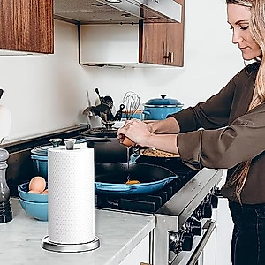 Swaitee Paper Towel Holder, One Hand Tear Countertop Paper Towel Holder for Standard & Jumbo Rolls, Stainless Steel Paper Towel Holder with Anti-Slip Weighted Base for Kitchen and Bathroom(Silver+ABS)