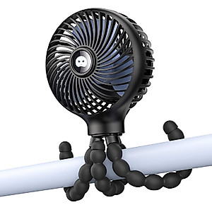 SMARTDEVIL Stroller Fan, 3000mAh Portable Clip on Stroller Fan for Baby, 3 Speed Battery Operated Personal Desk Fan with Flexible Tripod, Mini Handheld Fan for Car Seat, Treadmill, Camping (Black)