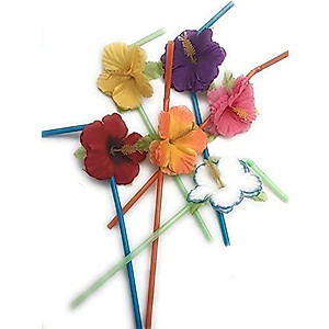 Hibiscus Flower Bendable Straws (Pack of 72) Assorted Brighr Colors great for Beach Party, Luau Hawaiian Party Décor