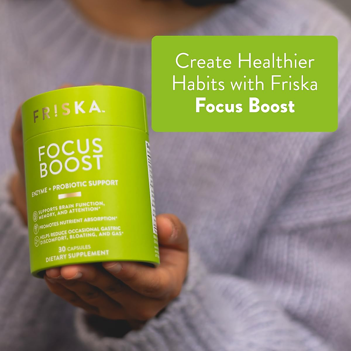 FRISKA Energy Boost Enzyme and Probiotics Supplement, Promotes Better Digestion and Energy for Men and Women, Gut Health, 30 Capsules