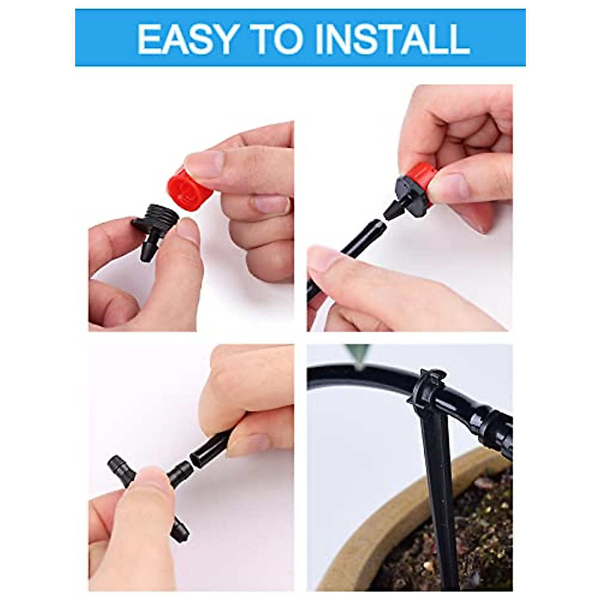 Kalolary 150PCS Drip Irrigation Kit Accessories Plant Watering System Adjustable Micro Flow Drip Irrigation Dripper DIY Automatic Irrigation Set for Gardens, Lawns, Greenhouses