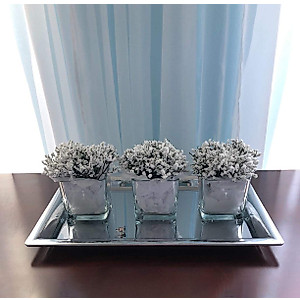 Le'raze Elegant Mirrored Rectangular Silver Tray, Mirrored Tray for Whiskey Decanter, Candle Sticks, Vanity Set, Perfume Tray, and Serving