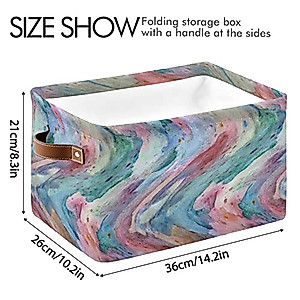 Kigai Pink-blue Texture Storage Baskets Rectangle Foldable Canvas Fabric Organizer Storage Boxes with Handles for Home Office Decorative Closet Shelves Clothes Storage