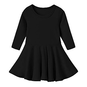 GSVIBK Baby Girls Cotton Dress Toddler Solid Dresses Girl Casual Ruffle Dresses 476 Black 110