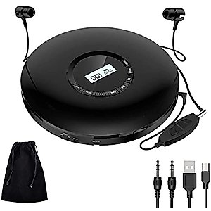 CD Player Portable Gueray Rechargeable Portable CD Player Car 1400mAh CD Walkman Anti-Skip Shockproof Personal CD Player with Headphones Jack USB AUX CD Music Disc with LCD Display (Black)