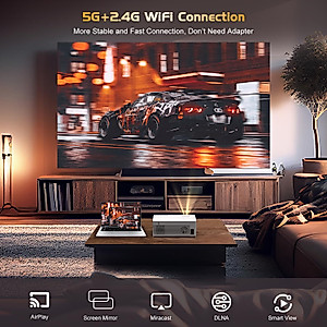 Projector with WiFi and Bluetooth 5.1, 2023 Upgraded 9000 Lux 1080P Full HD Supported, Portable Outdoor Projector Mini Projector Compatible with Smartphone HDMI USB AV AUX VGA