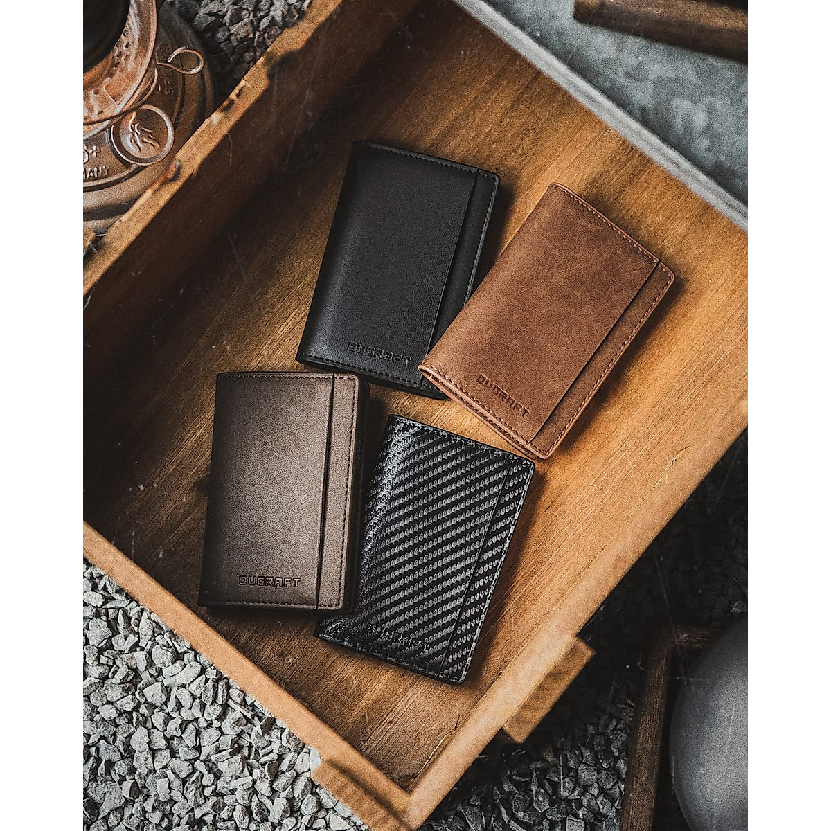 DUGRAFT Mens Bifold Card Holder with Aluminum POP UP Credit Card Ejector RFID Blocking, ID Window and 2 Extra Card Slots, Gift Box Packed, Brown