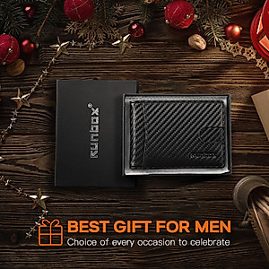 RUNBOX Slim Wallet for Men Genuine Leather RFID Blocking Bifold Minimalist Front Pocket Mens Wallet with Money Clip Thin Gift Box