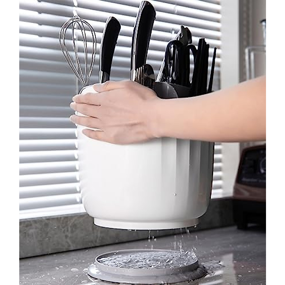 Komost Rotating Utensil Holder for Countertop, Utensil Organizer Caddy Crock for Kitchen Counter, Knife Holder Storage Rack